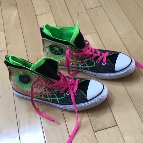 Converse | Shoes | Preowned Girls Neon High Top Converse Sneakers ...